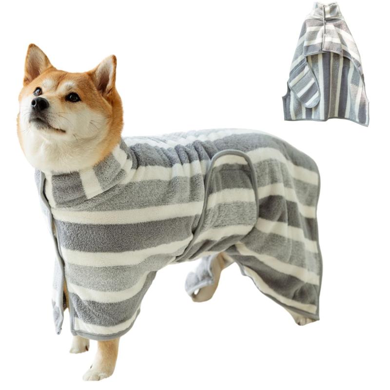 MEIAOJIA 犬用バスタオル しま ペット用バスローブ 縞模様 猫用タオル 犬 体拭き タオル お風呂上がり 水泳 犬用 超吸水 速乾 体拭き用タオル 中大型犬 タオル 柔らかい ふわふわ S【サイズ】S--着丈<45cm；首周り...