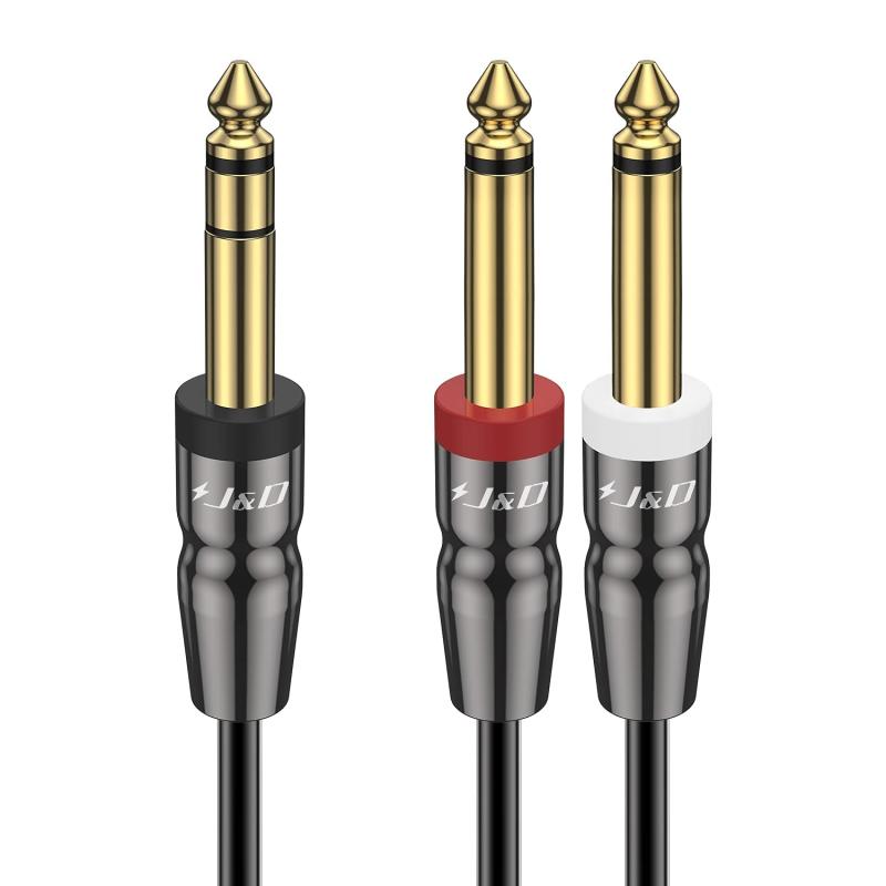 J&amp;D 1/4インチTRSケーブル、銅シェル 6.35mm 1/4インチ TRSオス→デュアル6.35mm 1/4インチ TSオスステレオYスプリッター挿入ケーブル、金メッキモノブレイクアウトケーブルオーディオコードオスからオス:6...
