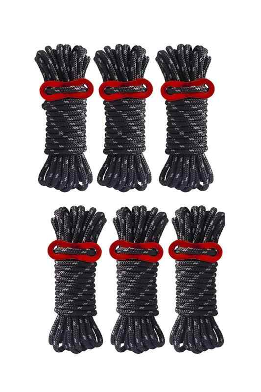 LIKENNY テントロープ 4mm * 4m 耐荷重200KG ガイロープ パラコード ロープ ガイライン タープロープ 反射材 自在金具付き キャンプ アウトドア 物干しざお 【6本セット】ブラック【セット内容】4mm * 4mのロープ...
