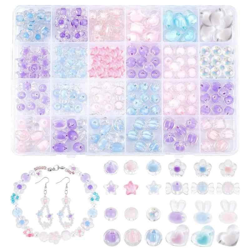 PH PandaHall 約195個セット アクリルビーズ 8種 淡い色 手芸ビーズ カラフル 柔らかい色 アクセサリーパーツ ブレスレット ネックレス 髪飾り スマホのストラップ ヘアゴム ハンドメイド 素材 セット内容：クラフトビーズは...