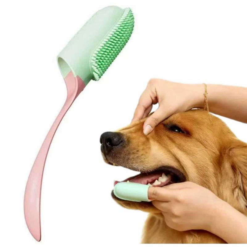 LELEYO 犬 歯ブラシ 大型犬 口腔ケア 指サック やわらかいTPR製ブラシ 犬 歯磨き 口臭ケア 歯垢除去 ピンク 1個【大型犬の噛み付き対応丈夫素材】PP+TPR 強靭素材を採用、ハンドルは噛みに強く耐久性があり変形しにくく、大型犬...