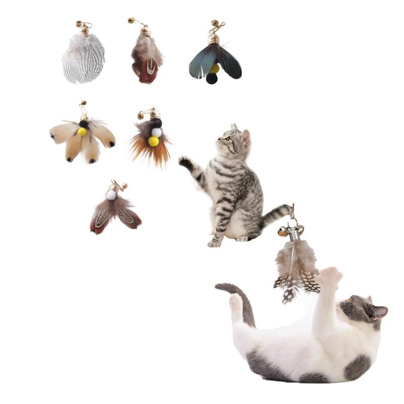 Mirhua 猫 おもちゃ 6点セット 羽のおもちゃ 人気 鈴付き&amp;音刺激 運動不足解消 ストレス解消(天然羽) 猫遊び用品【交換可能】毛虫のおもちゃ6点セットはカラフルで目を奪われ、交換が便利で、猫がいつまでも新しいおもちゃで遊べ...