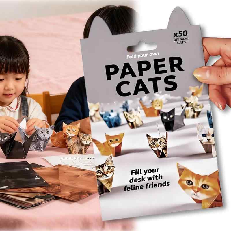 TUMETINSS DIY 折り紙 猫ペーパークラフトキット 大人とティーン向け かわいい猫モチーフのおりがみアートセット デスクデコレーションやギフトに最適 立体クラフトを楽しめる猫デザイン 50【楽しくクリエイティブな折り紙体験】このD...