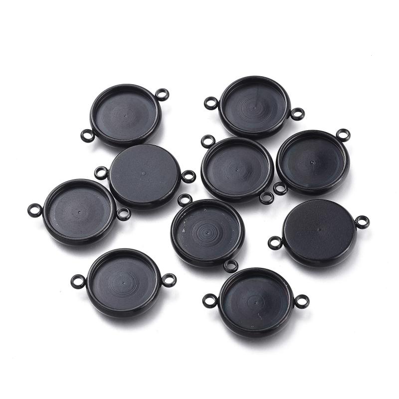 UNICRAFTALE 10個 ブラック ステンレススチール ラウンド ブランク ベゼル ペンダント コネクタ トレイ 12mm ブランク ベゼル ペンダント コネクタ トレイ カボション ペンダント ベゼル ブランクステンレス : この接...