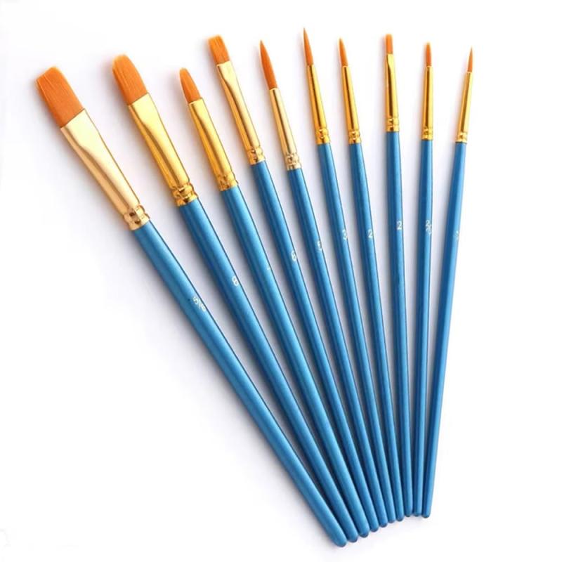 ZJYCLY 10本 筆 絵の具 セット 絵筆 プラモデル アクリル アクリル絵の具 平筆 水彩筆 油絵 画材 絵の具筆 画筆 ブラシ 油絵筆 絵筆セッ アートペイン ィスト用 油彩油绘用筆10種類の異なるサイズのブラシ：このブラシセットに...