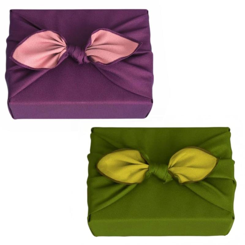 SAWABIYA 風呂敷 2枚セット ふろしき 70cm ちりめん リバーシブル 両面染め 4辺縫い付け 和柄 おしゃれ 二巾 お弁当包み ギフト包み 瓶包み 着物バッグ クロス エコバッグ 無地 鮫小紋 桜 (紫・桜⋆ちりめん風呂敷の2枚...