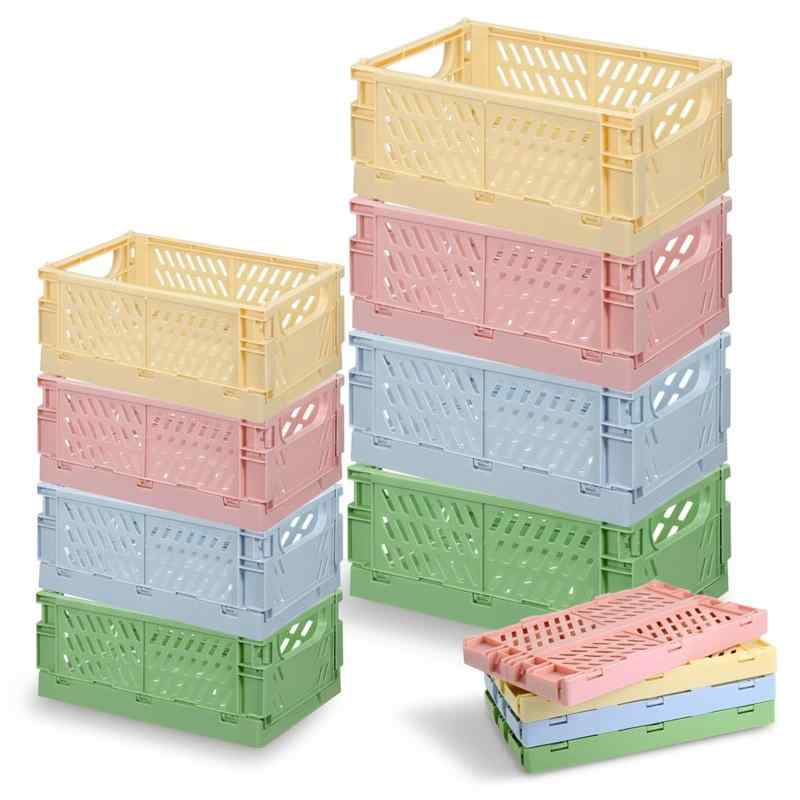 Wonninek 折りたたみバスケット 8個コンテナ カゴ フォールディング ハンディ コンテナ 取っ手付き 文房具収納ボックス 小物入リ 収納 万能コンテナ【25.4 x 16.6 x 10.5cm】【15.2 x 10 x 6.1cm】...