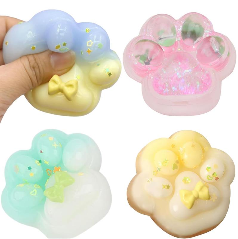 スクイーズ玩具 スクイーズ 肉球 猫 ストレス解消 スクイーズ 握る玩具 ストレス発散グッズ 白 ふわふわ 袋付き 防塵 持ち運びに便利 子供玩具 贈り物 4個入 猫の足おもちゃ (猫の足)【美しい外観】外観がカラフルで綺麗なスクイーズボー...