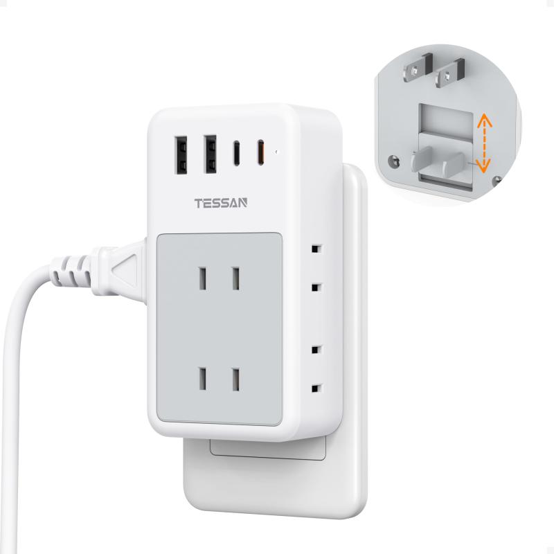TESSAN 電源タップ usb付き コンセントタップ 雷ガード たこあしコンセント 6口「1台10役たこあしコンセント」6個のAC差込口と4個のUSBポート（2A2C）を搭載したusb 電源タップです。AC差込口が前面と両側面にあるため、...