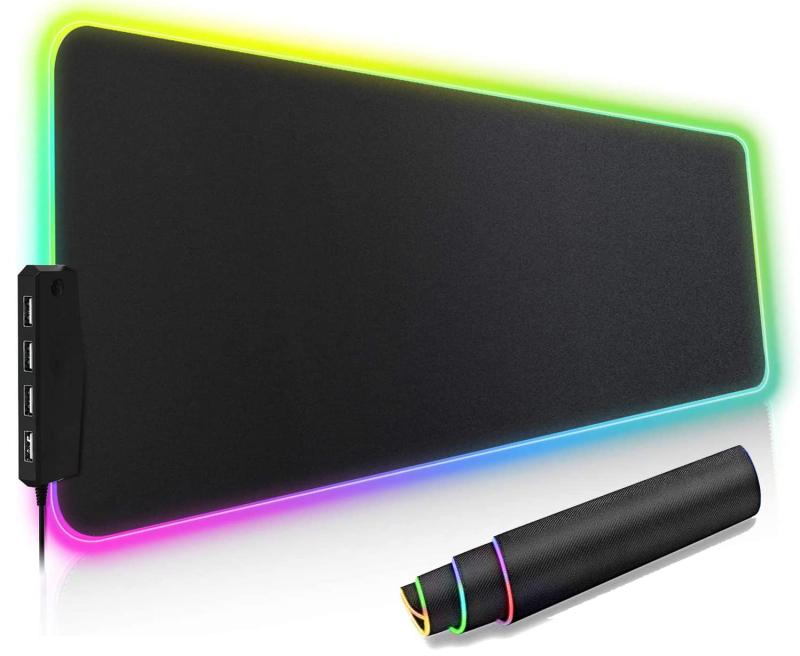 ゲーミングマウスパッド 大型キーボードパッド 防水RGB ズレない設計 4USBケーブル付属 【一年付き】 ブラック【4つのUSBポート付き】 HUBポートが付きのため、最大4つのUSB設備を同時に接続することが可能です。有線マウスを有線キ...