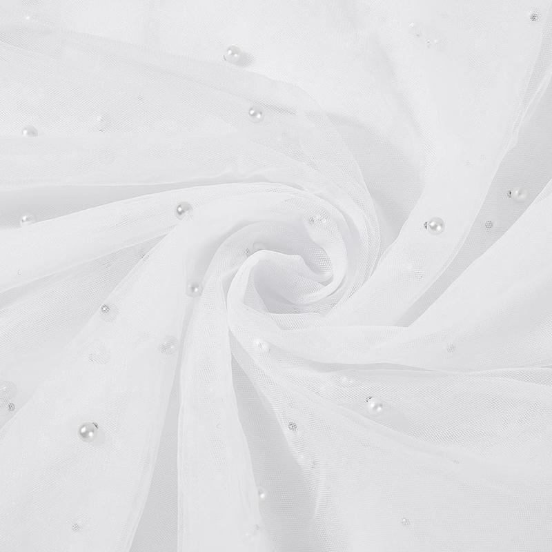 BENECREAT パールビーズ付きチュール生地 ネットチュール ネットメッシュ ソフトレース ウェディングドレスのブライダルベールやテーブルクロス 室内装飾用用のウェディングアクセサリー生