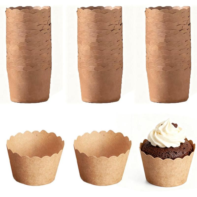 LOYELEY マフィンカップ 100個 使い捨て ケーキ型 マフィン型 クラフト紙製 耐熱 オーブン対応 お菓子作り 製菓用品サイズ：底径5cm、高さ約4.5cm耐熱温度：230℃まで対応高品質素材：食品グレードの木質パルプペーパーとPE...