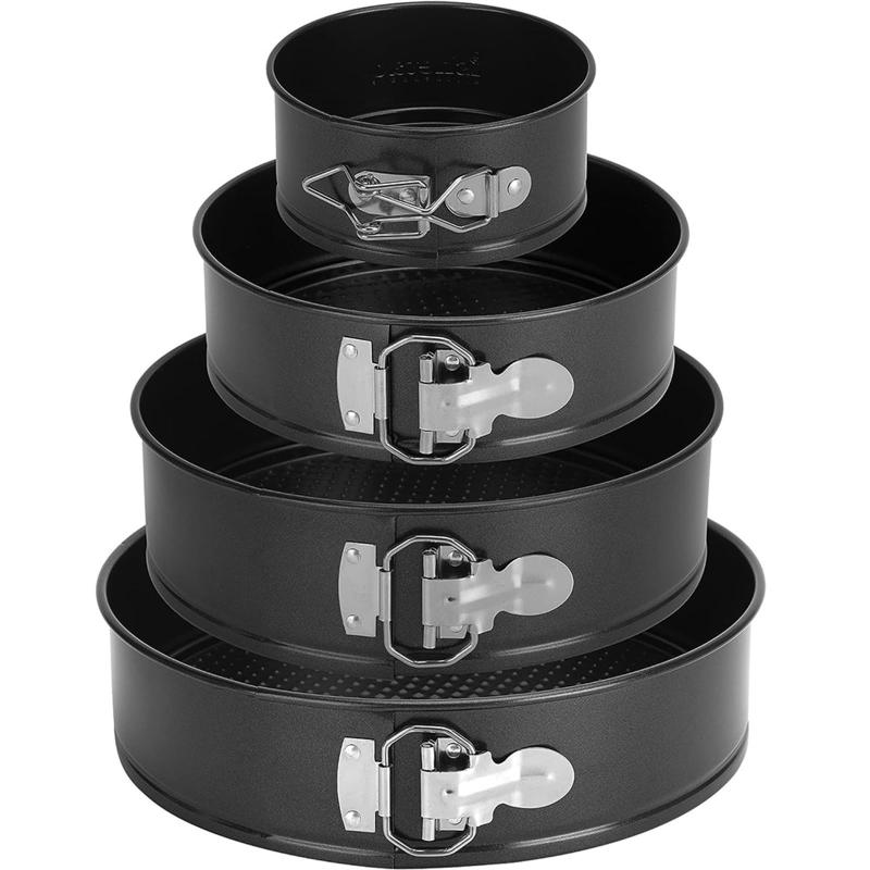 ケーキ型 4サイズセット炭素鋼 底取れ式 円形活底 製菓道具セット オーブン ベーキングツール【クイックバックルリリース】バックル金型によりクイックリリースが可能になり、一度外したケーキを簡単に型から外すことができます。【多彩なサイズ】パッ...