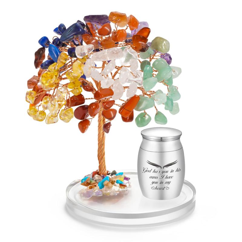 ミニ骨壷 遺骨入れ メモリアル骨壷 水晶生命の木 納骨容器 天使の翼 「God has you in his arms I have you in my heart」 ネジ式 手元供養 ステンレス製 分骨つぼ 本体に刻字 大容量【愛と調和の...