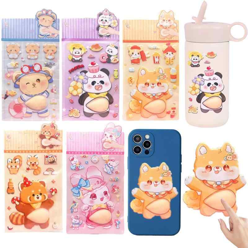 ぷにぷにシール お腹 ぷっくりシール 犬 3D ステッカー 立体 動物 デブ 犬 柔らかい 大きな腹 ストレス解消おもちゃ 1/5個 かわいい スマホ ステッカー 3d 柴犬 猫 パンダ ウサギ デコレーショ【ストレス解消に最適な3Dお腹つ...