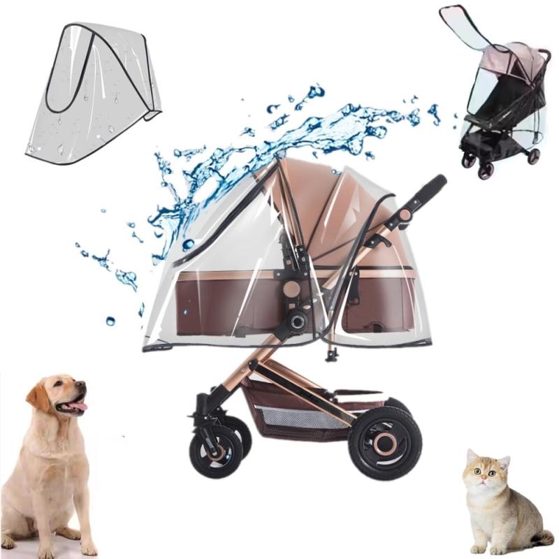 Unisize ペット用ベビーカーレインカバー 雪/雨/風よけカバー 犬/猫/ペットベビーカー用 折りたたみ式クリアペットレインカバー 様々なペットベビーカーモデルに適しており、雨の日でもペ【防水素材】ペットベビーカーレインカバーはEVA防...