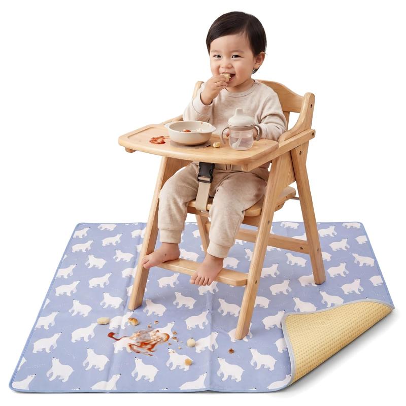 B-CREATOR 多機能 食事マット - 110cm*110cm 広々サイズ、滑り止め＆撥水加工済み、おしゃれなデザインで食べこぼし防止＆お絵かき対応、丸洗い可多機能＆広範囲カバー：110cm×110cmの広々としたサイズで、食事中の食べ...
