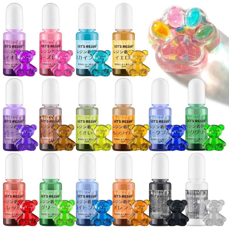 LET'S RESIN レジン 着色剤 16色 高い透明度 高濃度レジン液着色剤 エポキシ樹脂 UVレジン液 モールド シリコンモールドに適用 [10ml×16本]【混ぜる必要なし・簡単操作】本製品は16色のレジン 着色剤 セットで、顔料や...