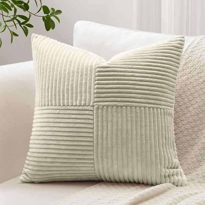 Otostar クッションカバー 60x60cm 1枚 無地 おしゃれ 可愛い コーデュロイ 4分割デザイン ストライプ モダン ジッパー式 インテリア 室内装飾用 装飾用ピローカバー (60x60,ライトグレー)デザイン: モダンなコーデ...