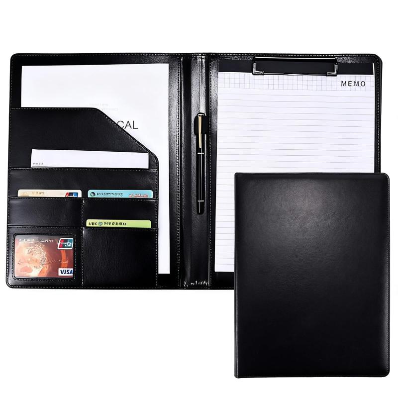 BTtime バインダー 革 クリップ A4 クリップボード ペンホルダー付き ファイル 2つ折り 革 クリップ PU 名刺入れ クリップファイル 多機能 プレゼント オフィス用品 (ブラック)【高品質の素材】高品質のPUレザー素材を採用し...