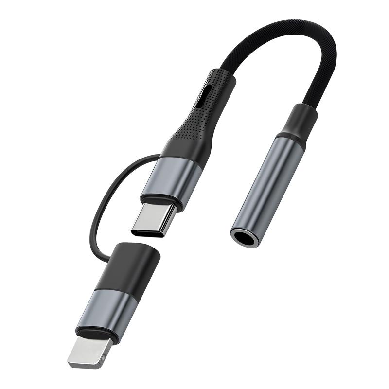 2in1 USB Type C ＆ Lighting - 3.5mm イヤホン ジャック 変換 アダプタ Auxオーディオ DAC搭載 HiFi音質 iPhone/Pad/Mac/Androidおよびその他のデバイスに対応【2-in-1設計...