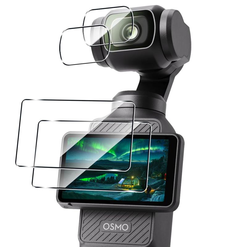 AQXNG 対応 dji osmo pocket 3 保護フィルム ガラスフィルム 2枚 + カメラフィルム2枚 【4枚セット】 オズモポケット3 用の フィルム 強化ガラス 画面保護 カバー 日本旭硝子製 硬度9H 耐衝撃 飛散防【対応機...