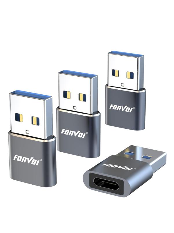 FONVOi USB Type-C変換アダプタ グレー 4個セット | USB3.1 10Gbps Type-Cメス→USB3.0オス | QC3.0急速充電+高速データ転送 | Mac/Win/iPad Pro/iPhone13対応【高速...