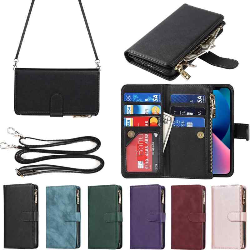 Eastwave アイフォンiPhone 13 Mini ケース for iPhone 13mini 縄掛けケース 手帳型 財布型 ICカード コインポケット ストラップ付き カード 収納 小銭入れ ファスナーポケット付き PUレザー 6色...