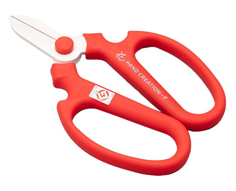 ハンドクリエーションレッド柄120X刃45 AH000037003全長:170mmカラー:レッド仕様:フッ素樹脂加工・刃先ケース付刃部:刃物用炭素鋼、柄部:エラストマー樹脂