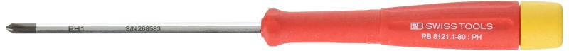 PB SWISS TOOLS 8121.1-80 スイスグリップ精密プラスドライバー●サイズ:#1●適合ネジ:M2.5-3●軸長(mm):80●全長(mm):173●質量(g):19.7
