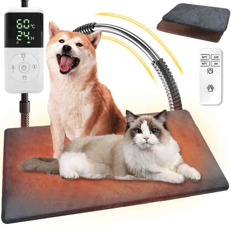 ペット用ホットカーペット【ペット専門家铃木監修】ペットヒーター 犬 猫 30℃～60℃温度調節可能 13段階タイマー機能 恒温機能 PSE認証済みホットカーペット 噛み癖対策 金属スパイラル管