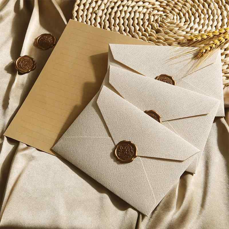 FANGCUU レターセット 封筒6枚 便箋20枚 封緘シール6枚 便箋 セット 手紙セット 厚手 麻布風 レターセット 手書き 情書 誕生日 メッセージカード プレゼント 男女兼用 ギフト用 ベージュ【便利なフルセッ】 封筒・便箋・封かん...