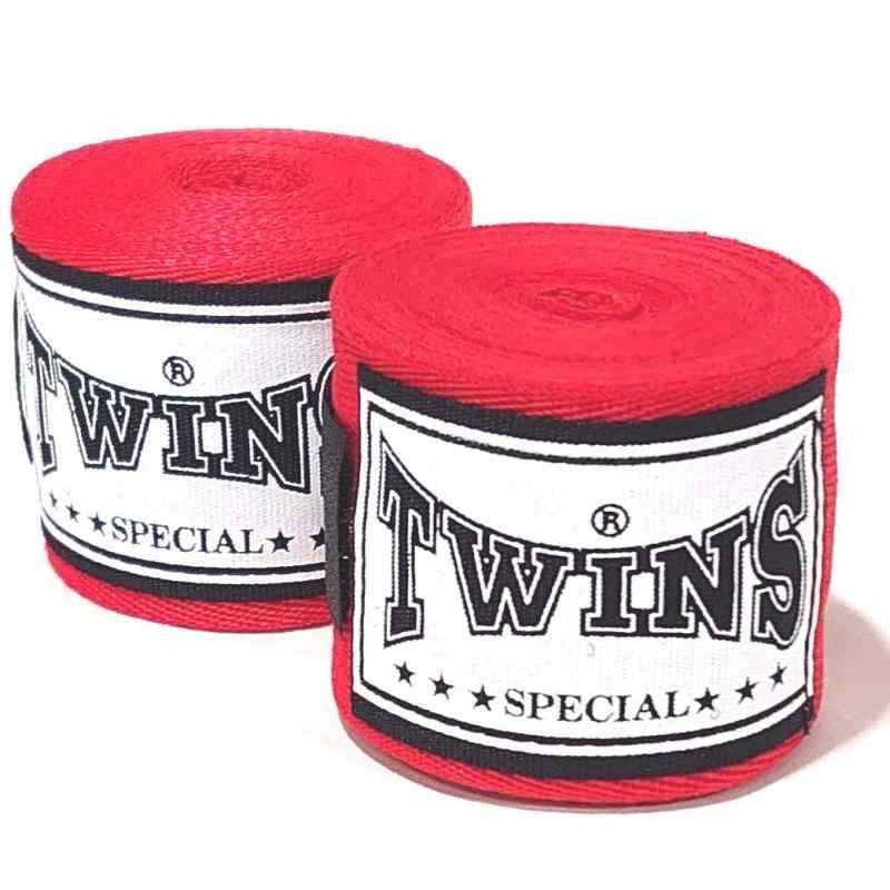 Twins バンテージ レッド(NEW)本場タイのムエタイブランド「TWINS」の定番バンテージ(2個1組)です。拳と手首のケガ防止に。長さ/　約480cm　幅/　約5cm原産地:　タイ　　素材:　コットン　　非伸縮タイプ　マジックテープ式
