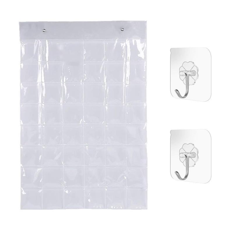 SensaBliss 壁掛けカードホルダー 缶バッジ収納ファイル 透明 写真 ポストカード収納展示用 大容量 省スペース 傷防止 鑑賞 コレクション 収納用品 フック付き 吊り下げ 10cm×7.8cm対応 42ポケッ【缶バッジ収納ファイル...