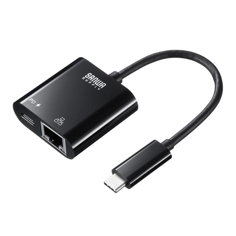 サンワサプライ USB TypeC-LAN変換アダプタ(PD対応) USB3.2 Gen1-RJ-45 ブラック USB-CVLAN7BKサンワサプライ