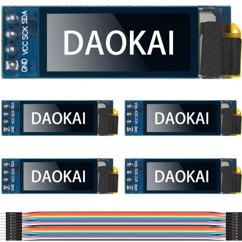 DAOKAI OLEDディスプレイモジュール0.91インチI2C IIC OLEDディスプレイモジュールDC 3.3V~5V 128X32ピクセルスクリーンドライバーンボードArduino用ケーブル付き(ホワイトライト) - 5pcs仕様:...