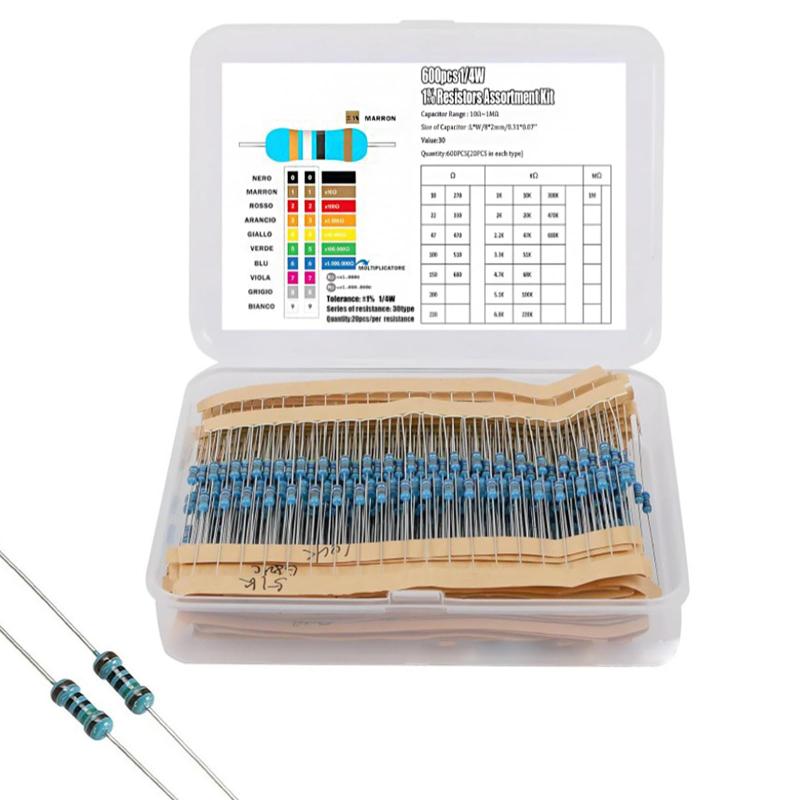 Solxion 抵抗 セット 金属皮膜抵抗器 電子構造 基本部品 1/4W 10Ω-1MΩ 電子工作用 定格電力 高精度抵抗器 600個セット 30種類 各20個 収納ケース付き【セット内容】金属皮膜抵抗 600本セット（全30種類×各20...