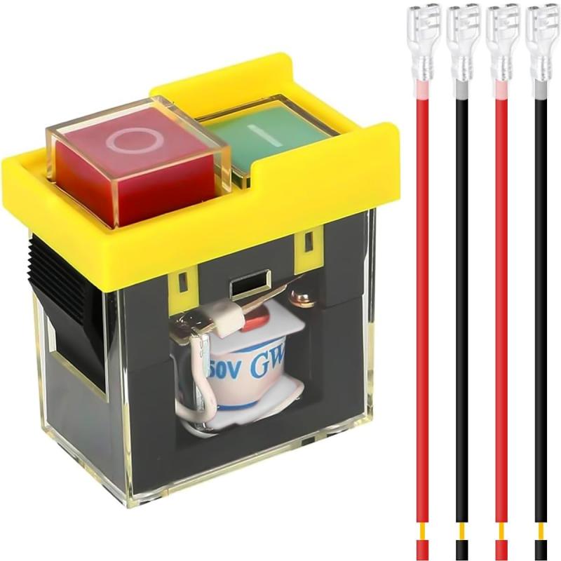 DAOKAI 電磁開閉器 KJD6 250V 6A 非常停止スイッチラッチングスタートストッププッシュボタン オン/オフ防水工作機械、大型電動工具用高電流容量：定格電圧250V、最大電流6Aのこのスイッチは、小型から中型の機器や機械の電源に...