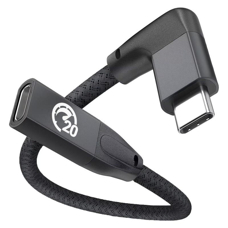 UseBeanタイプc 延長ケーブル0.2M USB C 延長ケーブル l字 USB3.2 Gen2(20Gbps) 100W PD急速充電 高速データ転送 USBC メス USBC オス 4K/60HZビデオ伝送 USB Type-C l...