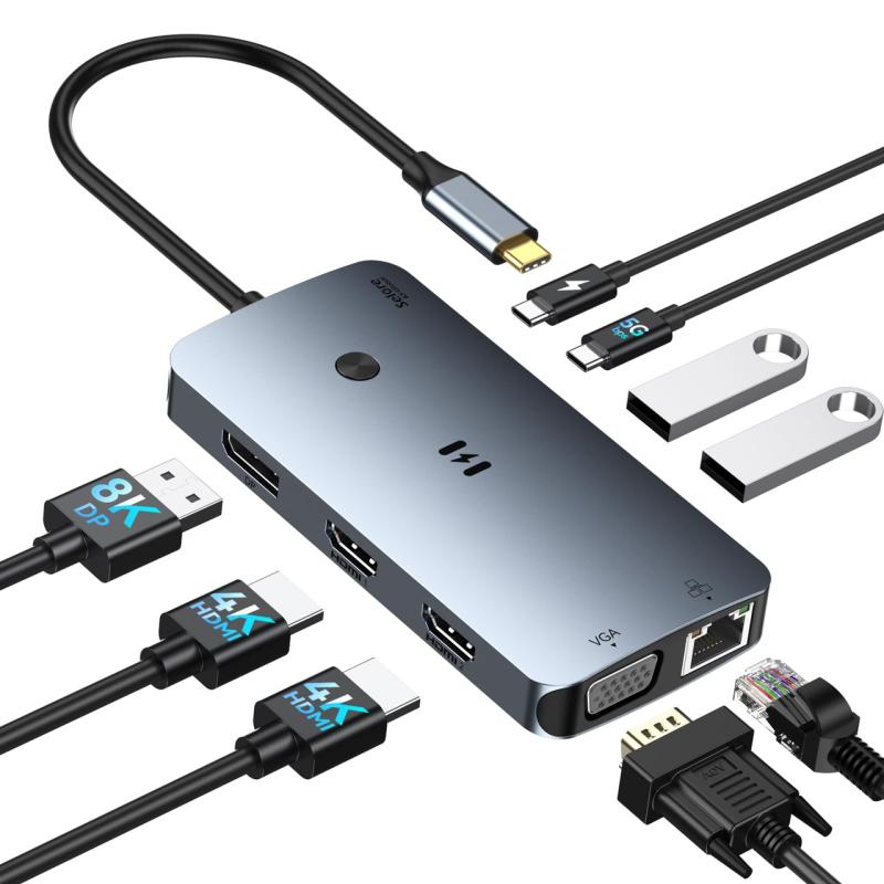 Selore 9in1 USB C ドッキングステーション USB-Cハブ マルチディスプレイ トリプルディスプレイ デュアル/トリプル/クアッド モニター対応 4K 60Hz（HDMI×2、DP、VGA搭載） ドッキングステーション3【9...