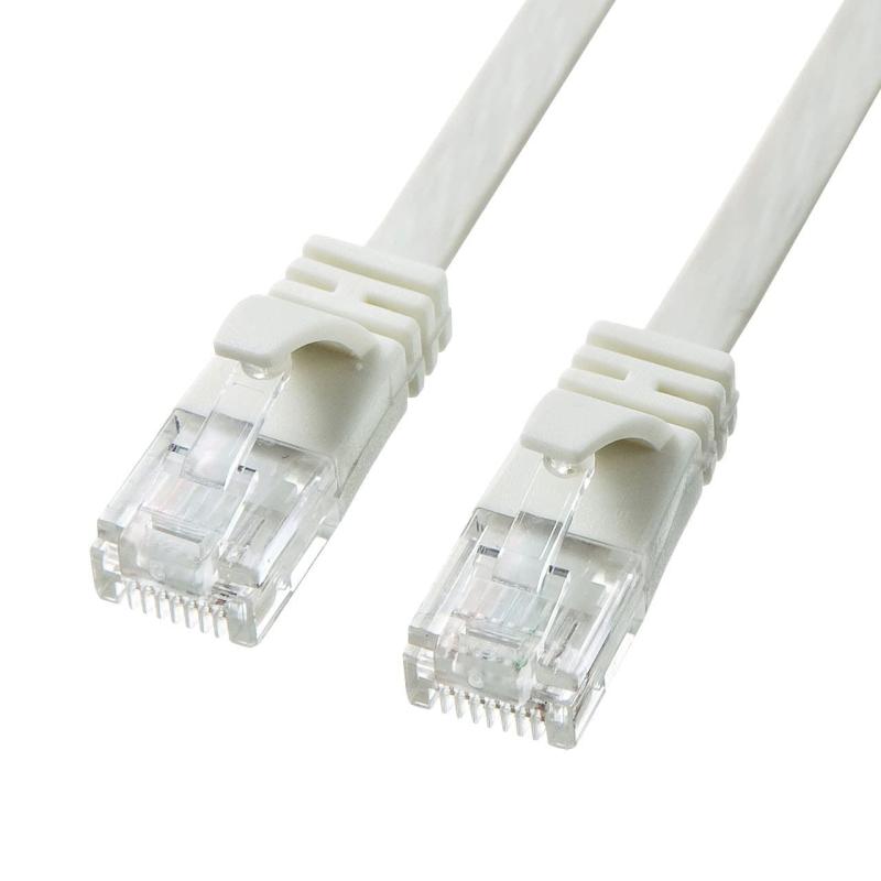 サンワサプライ CAT6A フラットLANケーブル (2m) 10Gbps/500MHz RJ45 ツメ折れ防止 ホワイト KB-FL6A-02W超フラット高弾力PVC製ケーブル、ツメ折れ防止カバー付き、10Gビッイーサネットにも完全対応の...