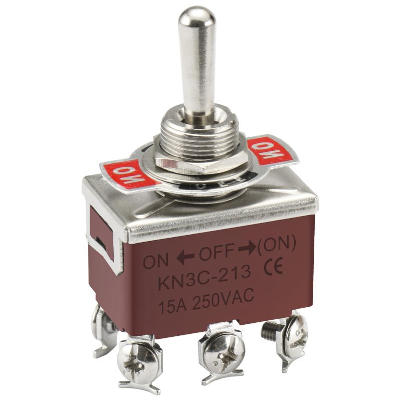 Heschen メタルトグルスイッチ KN3C-213 DPDT ON-OFF-(ON) 6極 3ポジション 片側モーメンタリ (片側自動復帰) 15A 250VAC 金属製 大電流 平型端子 CE認証定格:250VAC、15Ampタイプ:...
