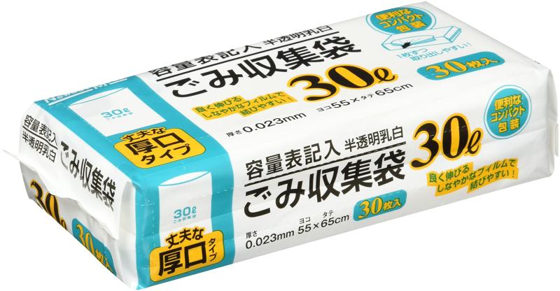 [日本技研工業] ゴミ袋 半透明乳白 30L 30枚入り 厚口タイプ 丈夫 破れにくい 1枚ずつ取り出しやすい 容量表記付き コンパクト包装 低密度ポリエチレン 厚み0.023×横550×縦650mm NM-Y33【一目でわかる容量表記付き...