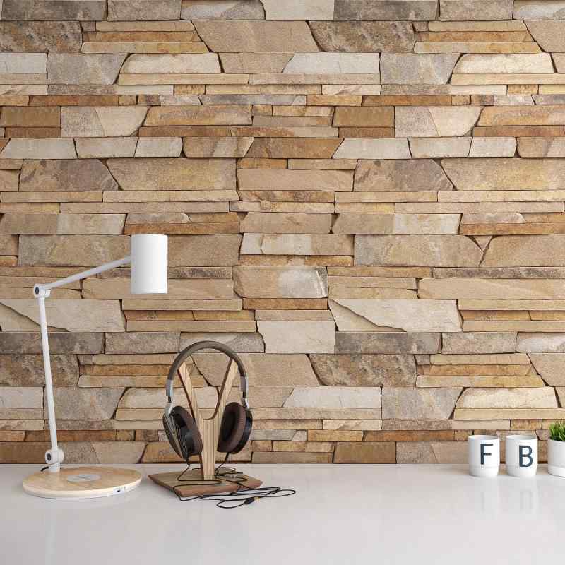 VEELIKE レンガ調 壁紙シール のり付き リメイクシート レンガシール 剥がせる 不規則な黄色のレンガ 石壁柄 カッティングシート マスキングテープ ウォールステッカー 3D タイルシール 防水 🧱【本物みたいな写実感...