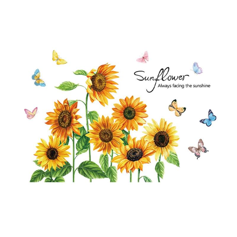 Condessacity ウォールステッカー 花 ひまわり 植物 蝶 おしゃれ sunflower 防水 ステッカー ヒマワリ 壁紙シール はがせる ウォールペーパー 子供部屋 寝室 背景 壁 diy ウォールすてっかー wall stic...