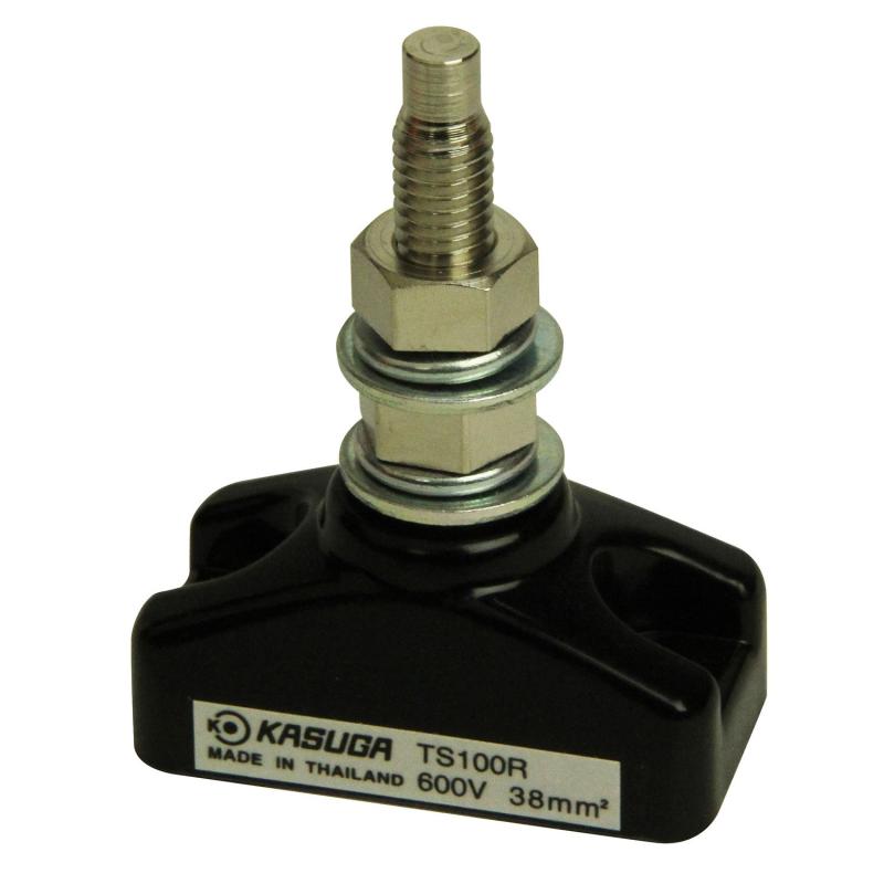 春日電機 スタッド端子台 600V 38mm2(130A) ブラック TS100R仕様:38mm2(130A)質量:80g絶縁電圧:600V適合電線と最大電流:22mm2-90A、(30mm2-110A)、38mm2-130A、(50mm2...