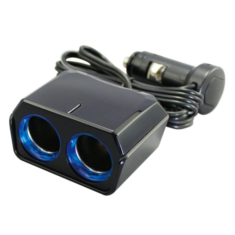 槌屋ヤック(Tsuchiya Yac) 車内用品 ソケット分配器 リングライトソケット ツインセパレート 2連 ブラック コード長1m PZ-736DC12V専用 ソケットリングが光る コード付き 2連ソケット最大許容出力電流:7A 10A...