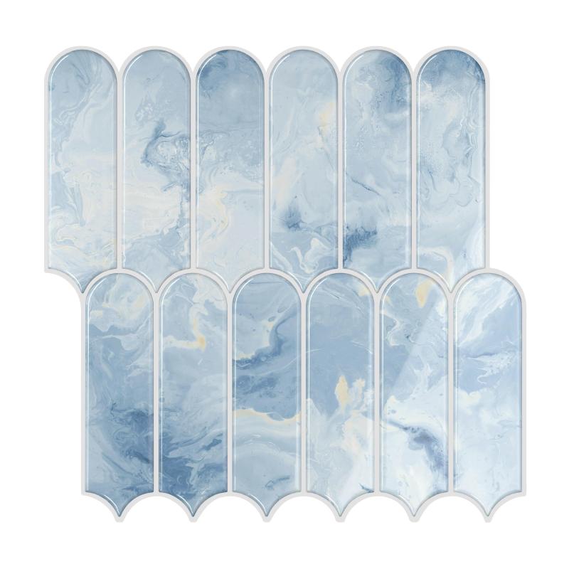 VEELIKE 壁紙シール 3D タイルシール タイルシート 厚め ウォールステッカー 防水 耐熱 6 枚入り 30x30cm 白地 青い 大理石柄 モザイク風 ツルツル光沢 防油 難燃 のり付き 剥がせる インテリア 北【自分で貼れるタイ...