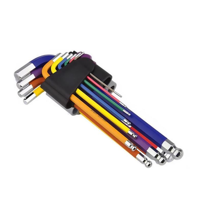 六角棒レンチセット,ヘックスレンチ,アーレンキー,ボールポイント,インチ六角レンチショート,ヘキサゴンレンチ,ろつかくレンチ セット,6角 セット ロング,防錆耐久高精度,DIY 工具,自転車 9本組ロングアーム：1.5mm 2.0mm 2...