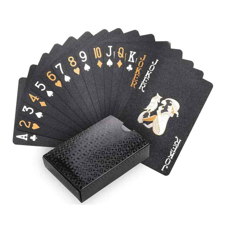 トランプ 54枚 黒金 プラスチック製 防水 耐磨耗 マジック用トランプ ゴールドホイル パーティー 集会 ゲーム カッコイイ 収納ケース付き (1個組)1. 【高級感あふれるデザイン】 クラシックなブラック＆ゴールドカラーに光沢模様を施し...